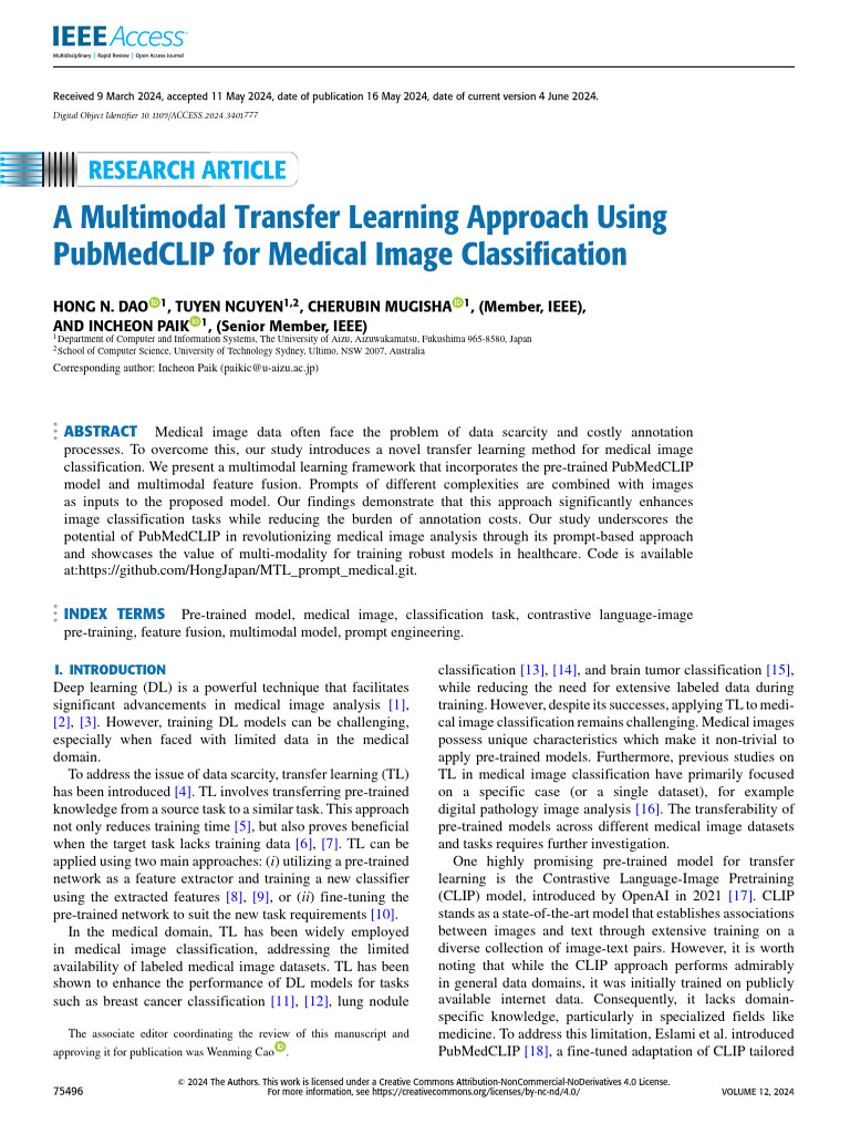 A Multimodal Transfer Learning Approach Using PubMedCLIP For Medical ...