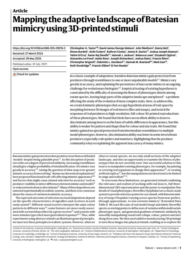 3D-Printed Batesian Mimicry Study | PDF | Mimicry | Zoology