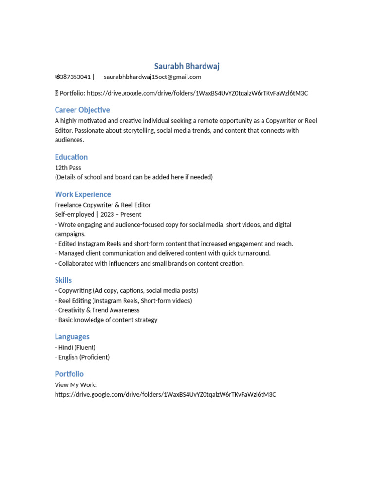 Saurabh Bhardwaj CV | PDF