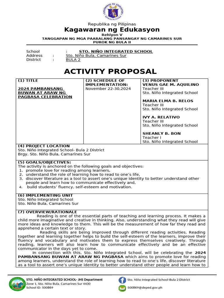 Araw at Buwan NG Pagbasa Proposal | PDF | Behavior Modification | Cognition