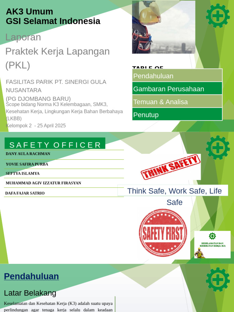 PKL AK3U Kelompok 2 Bidang K3 Kelembagaan, Sistem Manajemen K3, K3 ...