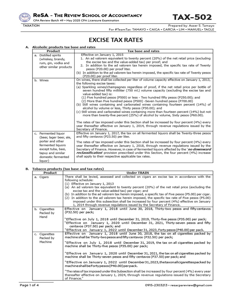 Excise Tax Rates for Alcohol, Tobacco, and Petroleum | PDF | Taxes ...