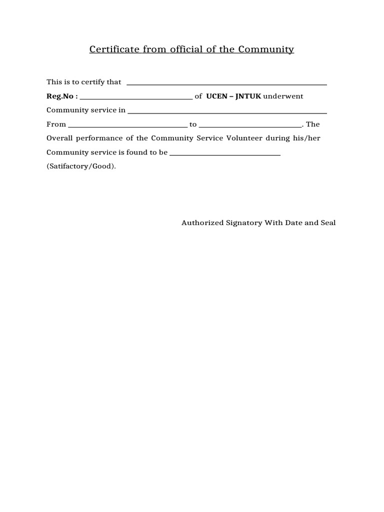 Community Service Certificate Template | PDF