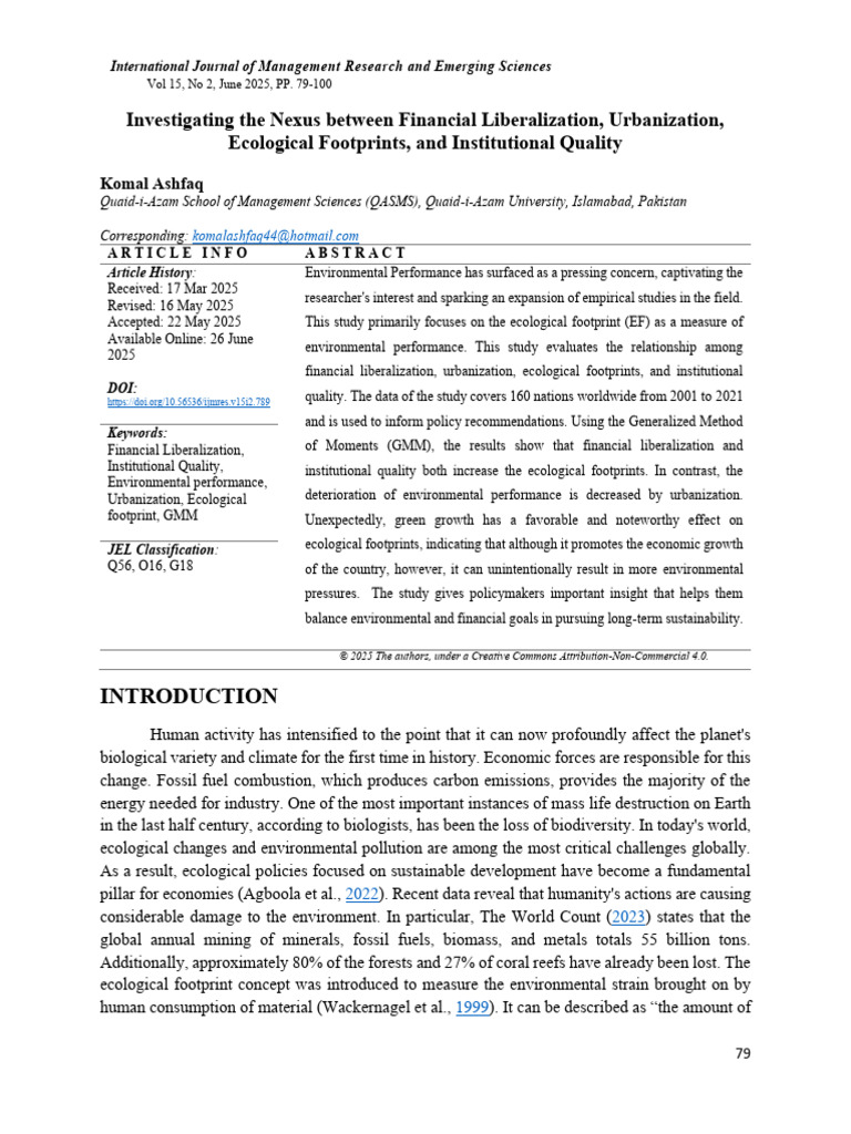 Vol 15 Issue 2 - June - 2025 - 789 | PDF | Green Growth | Ecology