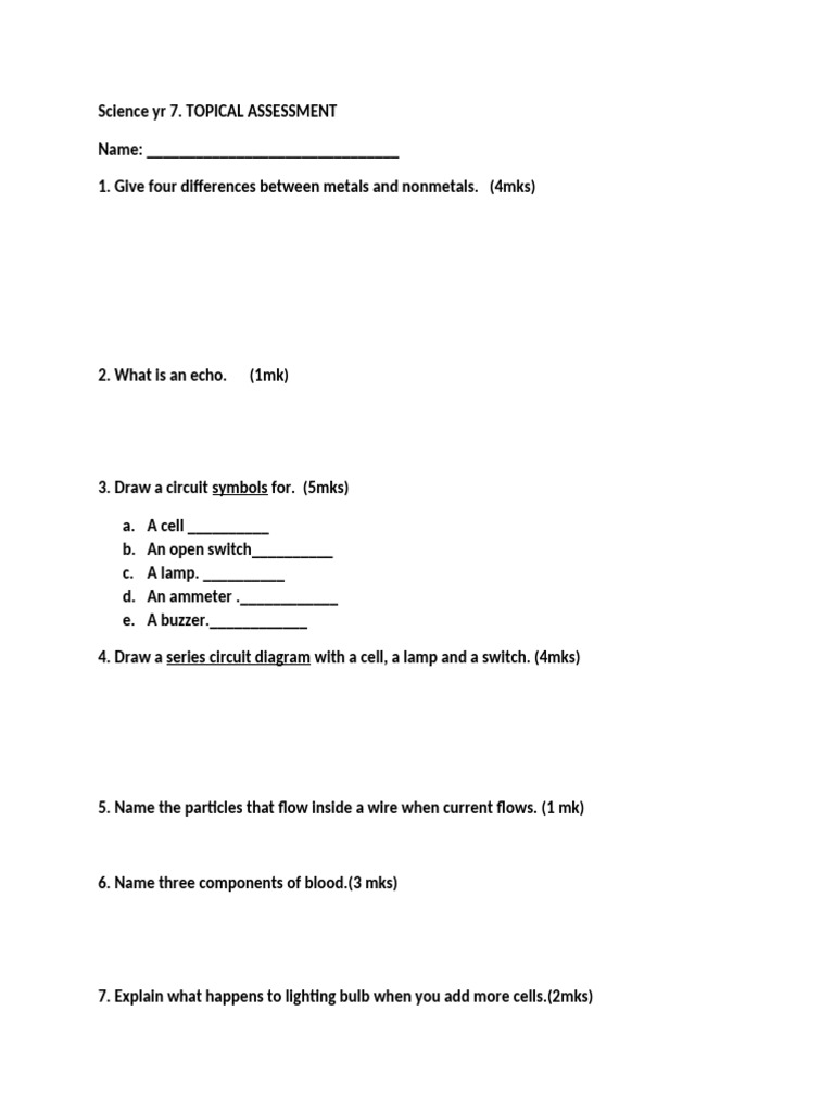 Yr 7 Topical Assessment | PDF