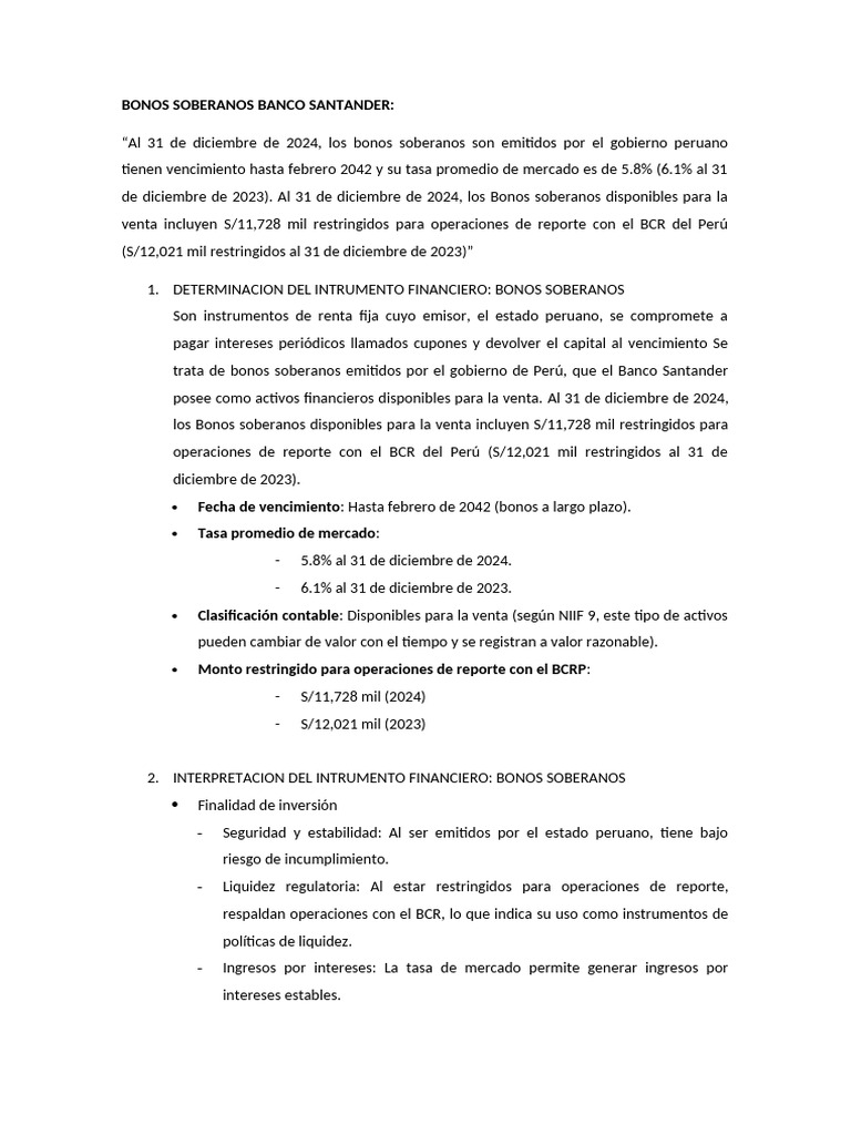 Bonos Soberanos del Banco Santander Perú | PDF | Bonos (Finanzas ...