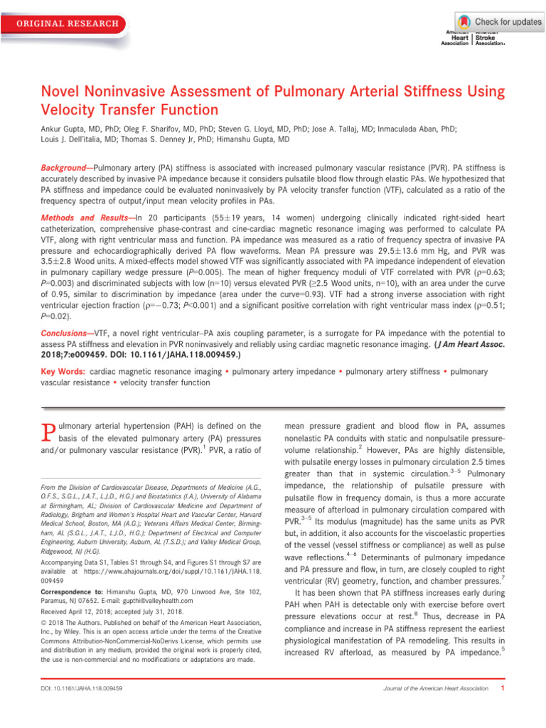 Gupta Et Al Novel Noninvasive Assessment of Pulmonary Arterial Stiffness Using Velocity Transfer ...