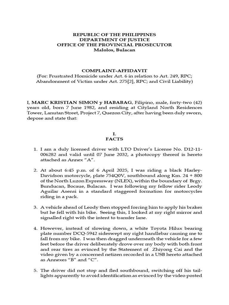 Frustrated Homicide Complaint Affidavit | PDF | Negligence | Crimes