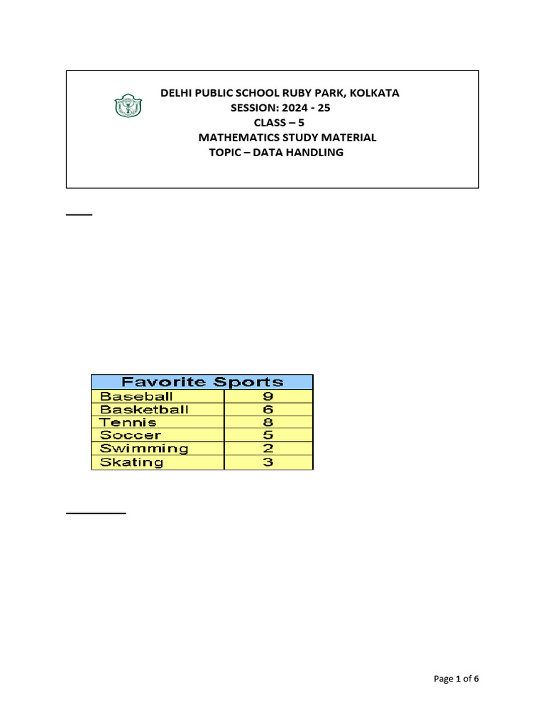 Class 5 Data Handling: Pictographs | PDF | Cartesian Coordinate System