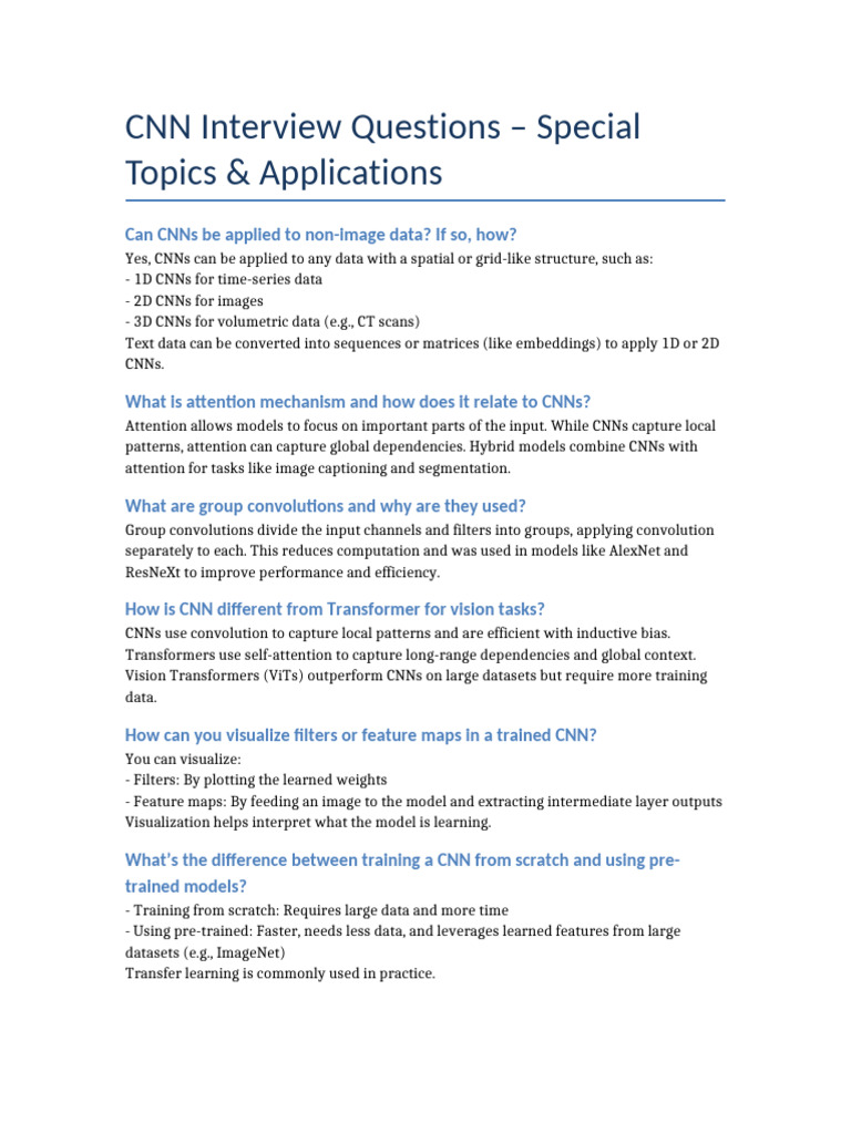 CNN Special Topics Interview Questions | PDF