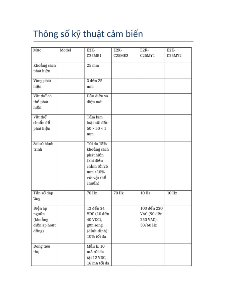 Thong So Cam Bien E2K Dich | PDF