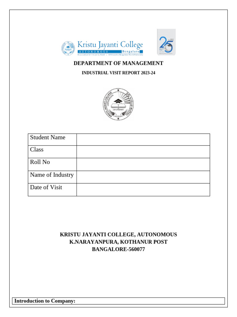 Industrial Visit Report Format | PDF