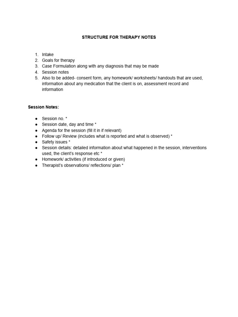 Structure For Therapy Notes | PDF