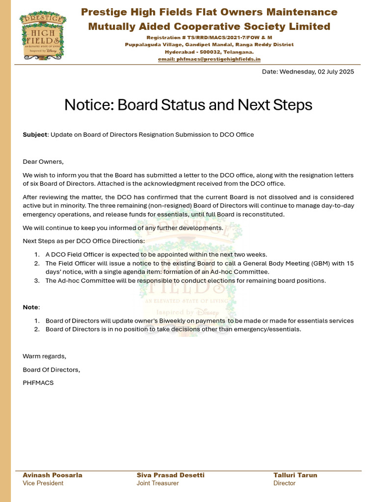 Notice - Resignation Status and Next Steps | PDF