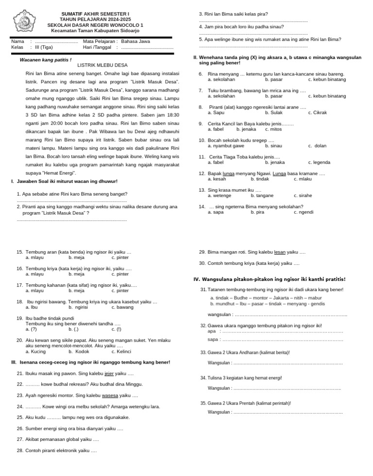 SAS 1 Kelas 3 B.jawa | PDF