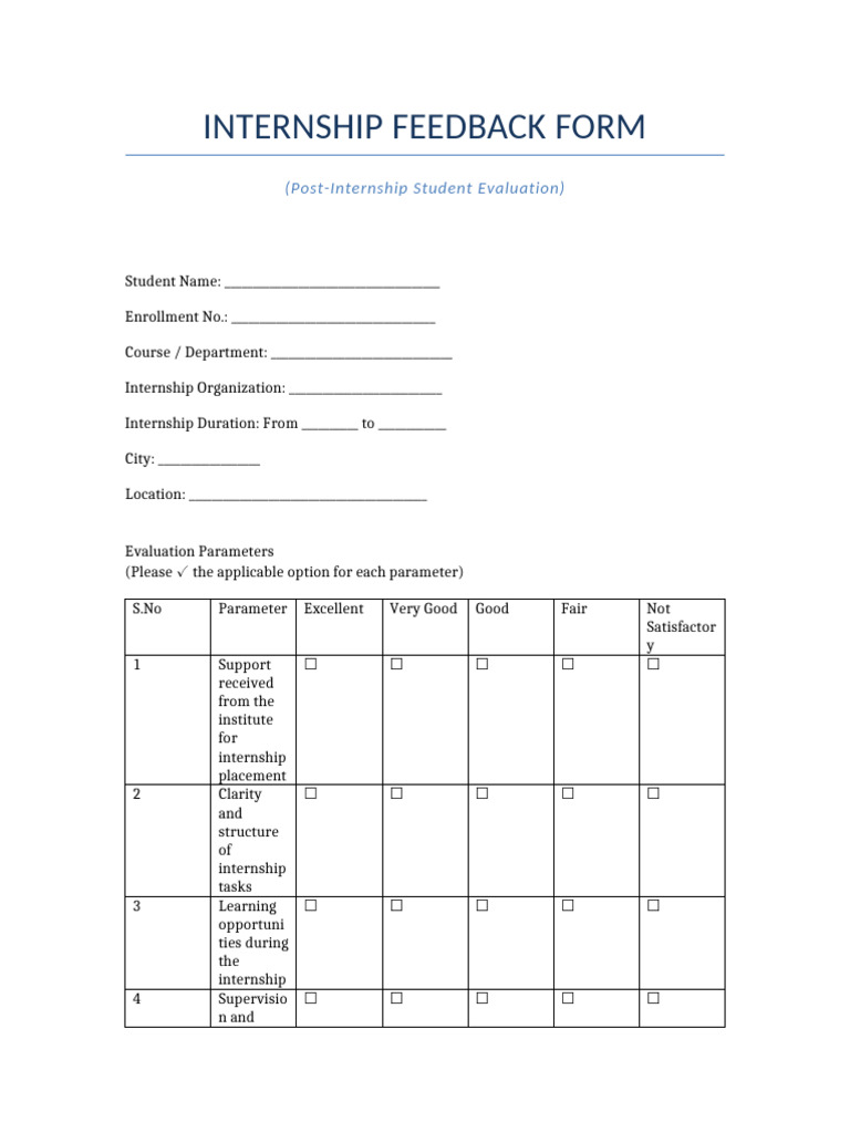 Internship Feedback Form | PDF