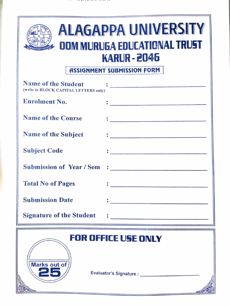 Alagappa University Assignment Front Page | PDF