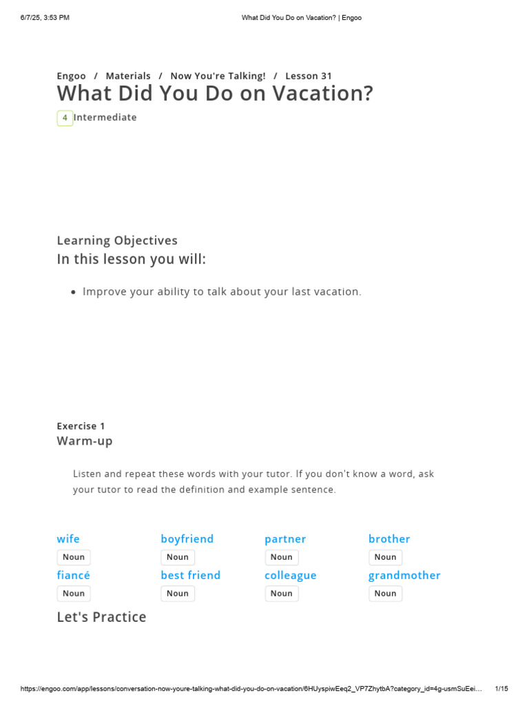 What Did You Do On Vacation - Engoo | PDF | Noun | Vocabulary