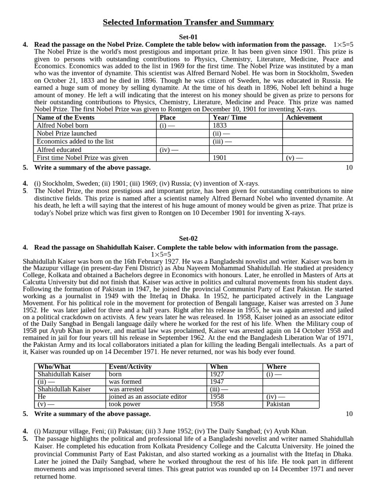 Information Transfer and Summary | PDF | Nobel Prize