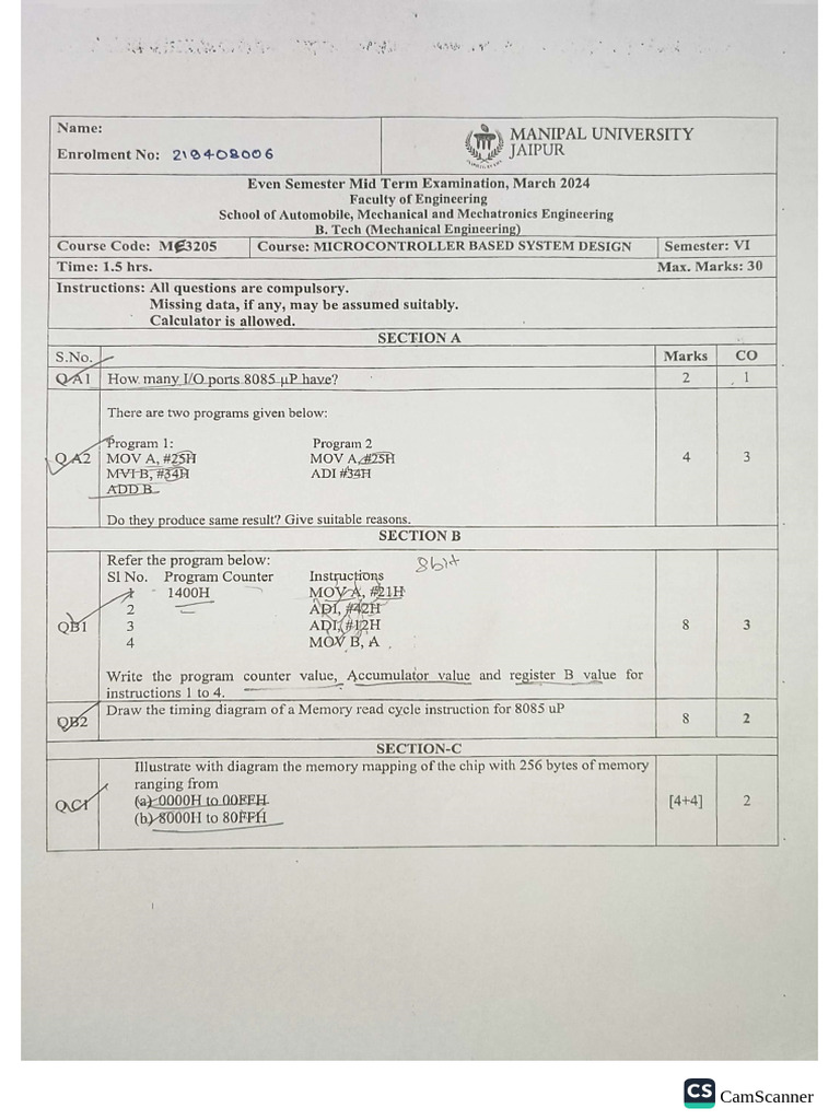 Microcontroller Based System Design QP 2024 | PDF