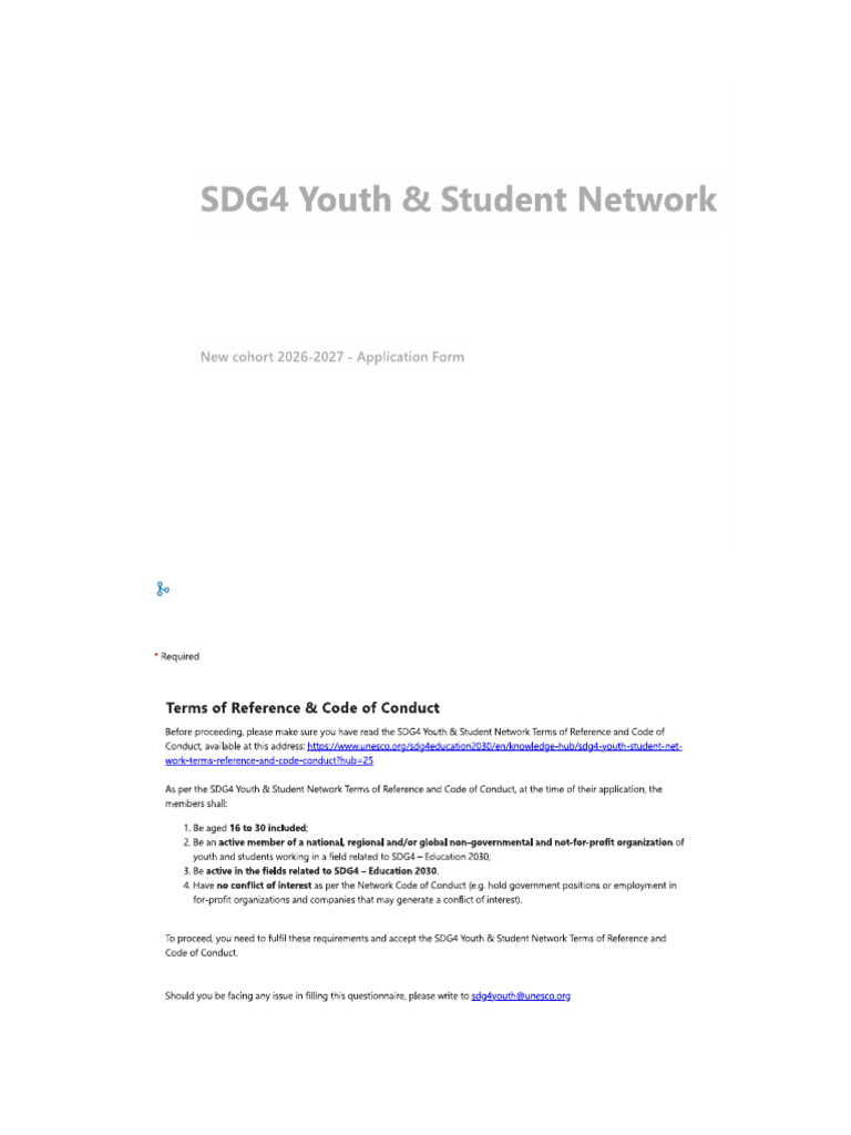 Sdg4 Youth Student Network Application Form2025 0 | PDF