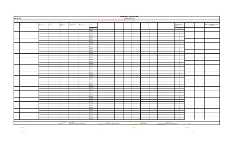 COMPETENCY - Skill Matrix Format | PDF