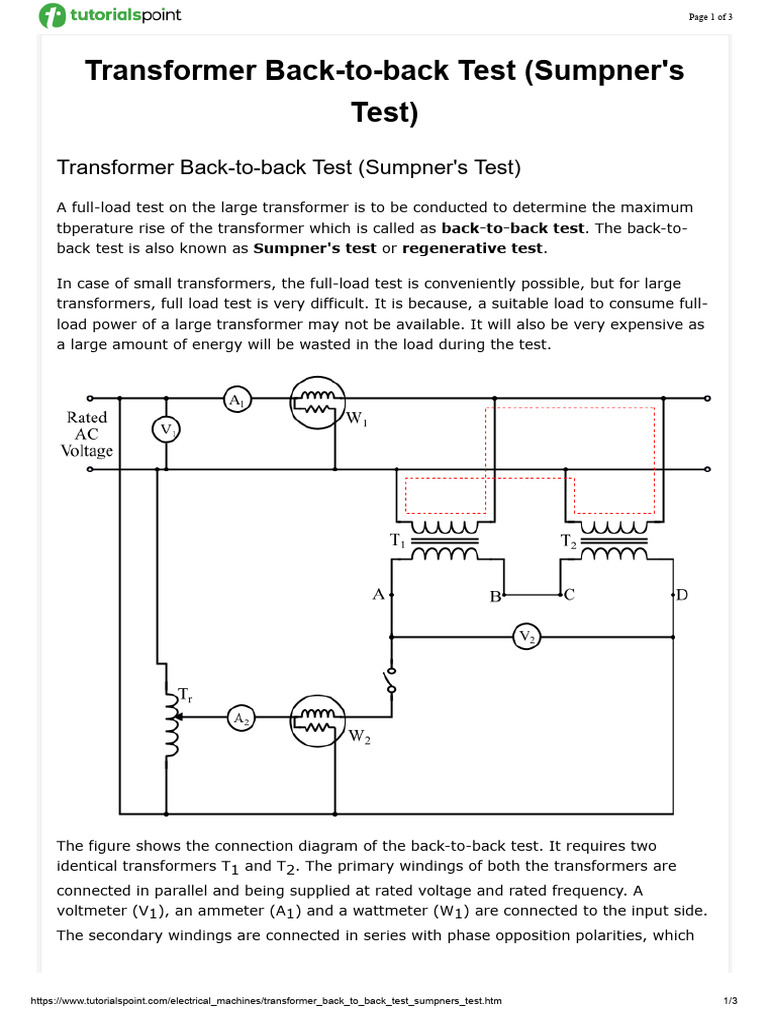 Sumpner's Test for Transformer Efficiency | PDF | Transformer | Voltage
