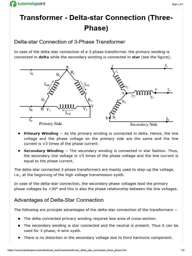 Delta-Star Connection in 3-Phase Transformers | PDF | Transformer ...