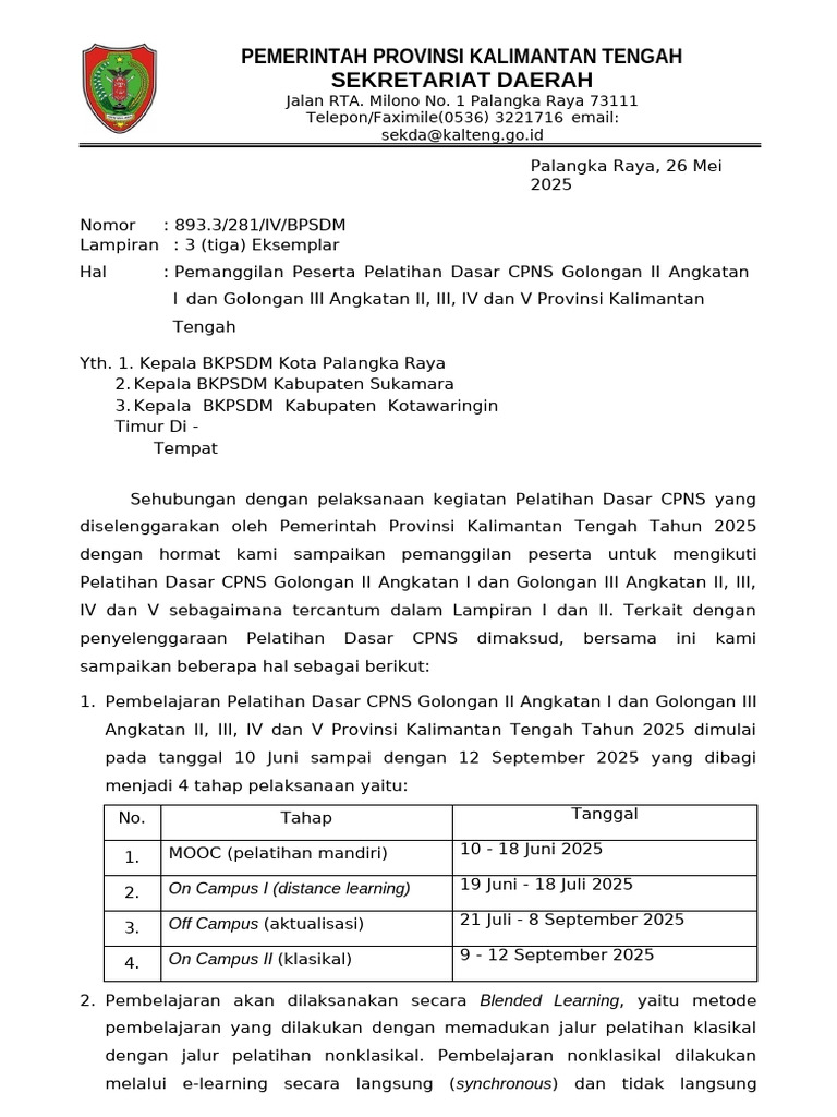Surat Pemanggilan Latsar Gel.2 2025 | PDF