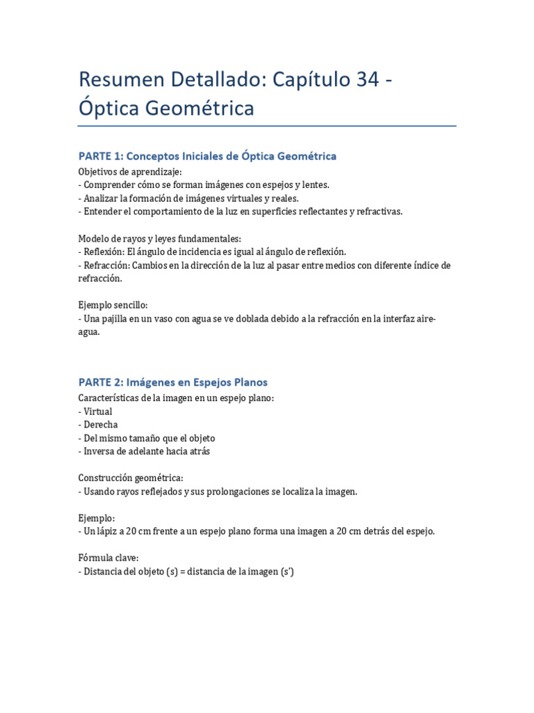 Resumen Optica Geometrica | PDF | Espejo | Óptica
