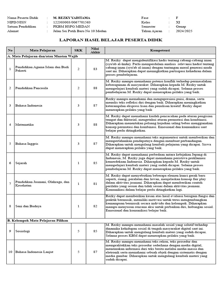 Raport M. Rezky | PDF