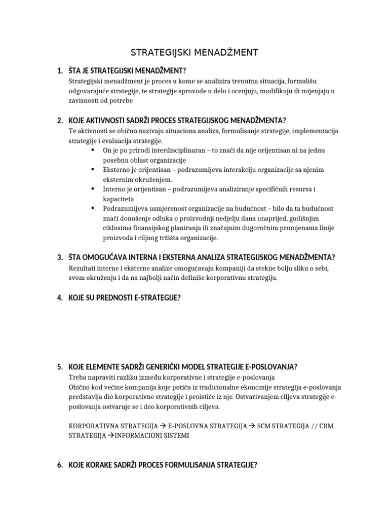 Ispit - Strategijski Menadžment | PDF