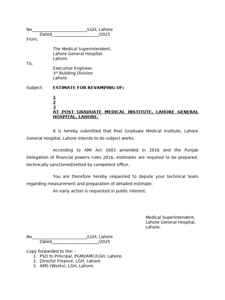 Estimate for Revamping PGMI at LGH | PDF