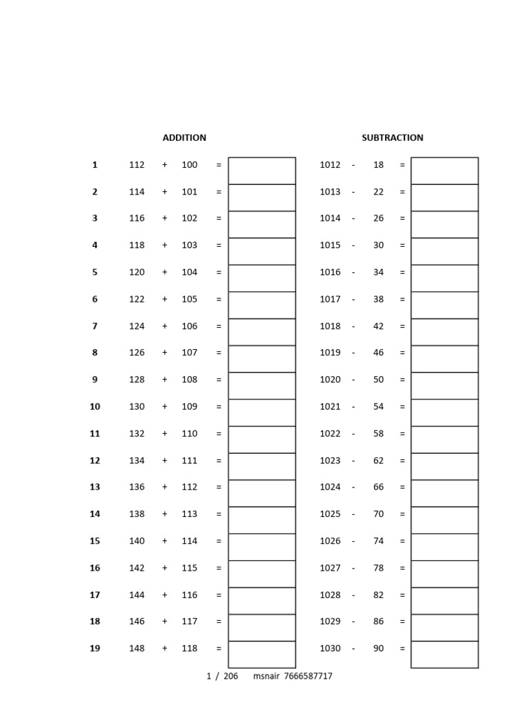 Work Sheet For Students (Arithmetic Operations) | PDF