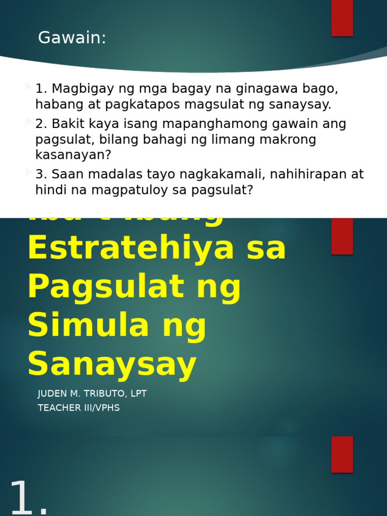 Ibat Ibang Estratehiya Sa Pagsulat NG Simula NG Sanaysay | PDF