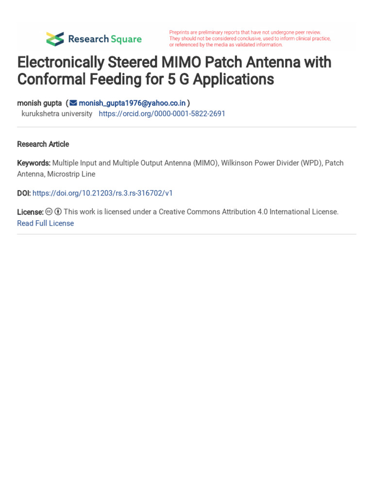 MIMO Patch Antenna for 5G Applications | PDF | Antenna (Radio) | Mimo