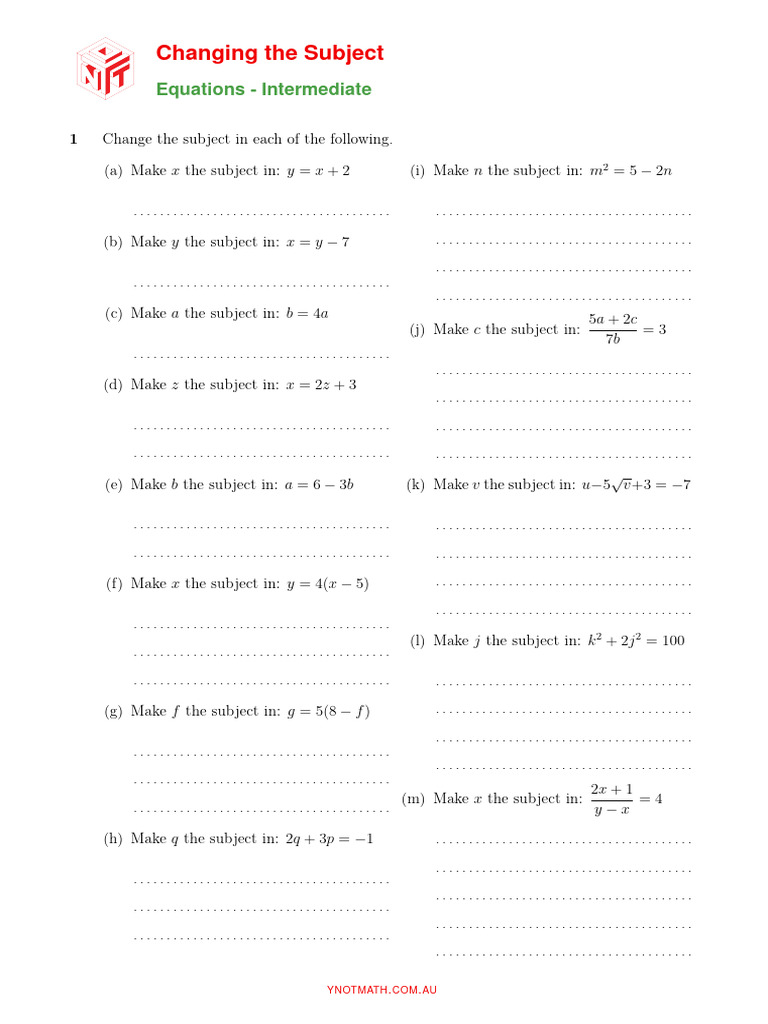 Change the Subject of Equations | PDF