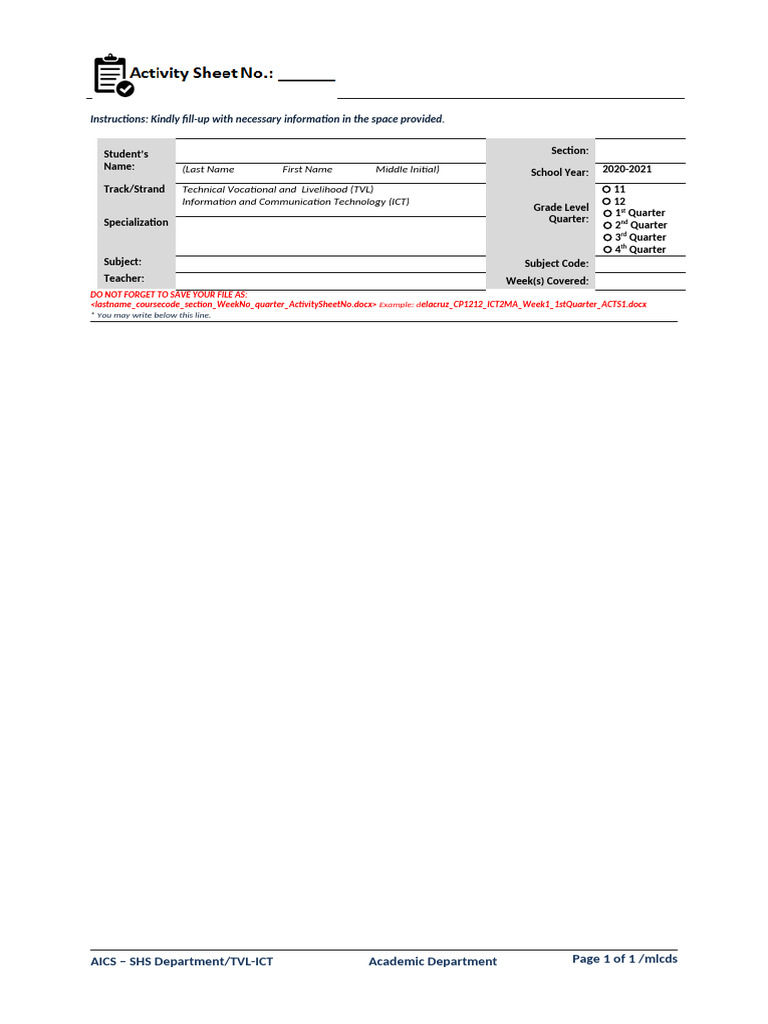 TVL-ICT Activity Sheet Instructions | PDF
