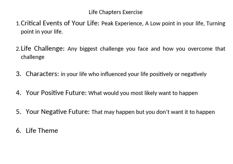 Life Chapters Exercise | PDF
