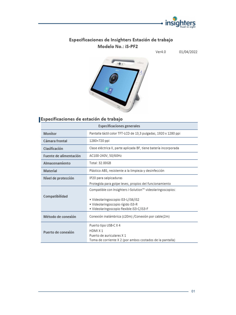 Especificaciones de Insight Workstation is-PF2 | PDF | USB | Ingenieria Eléctrica