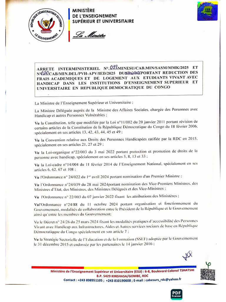 Arrêté Interministériel N°022 | PDF