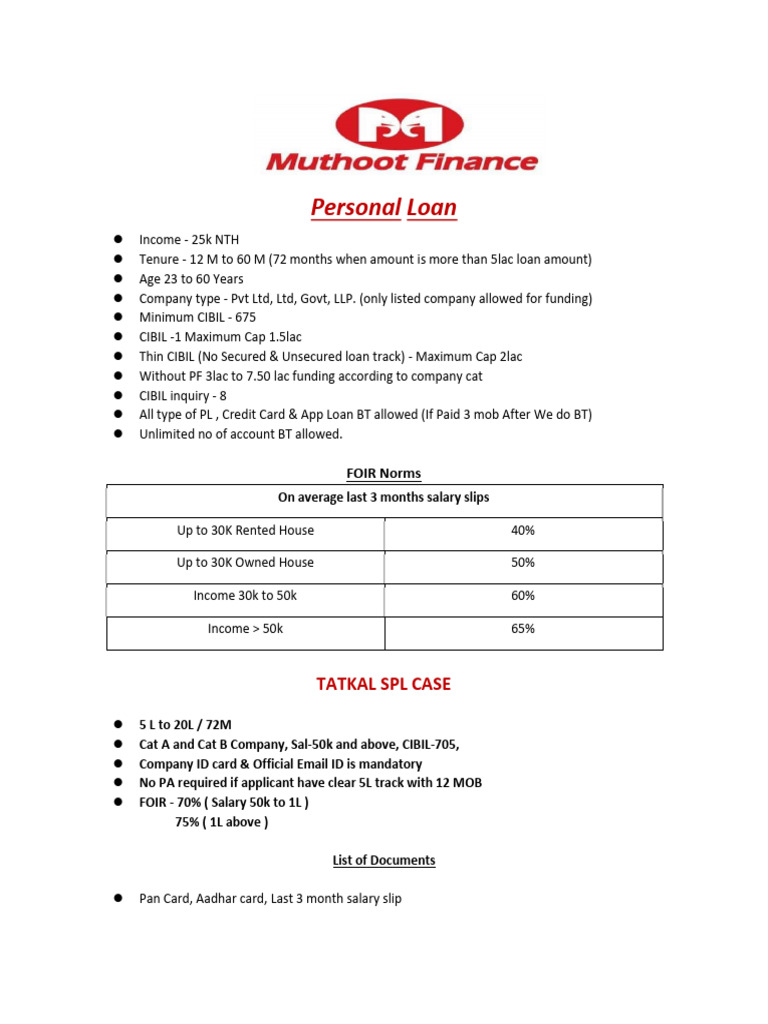 Muthoot Policy One Pager | PDF