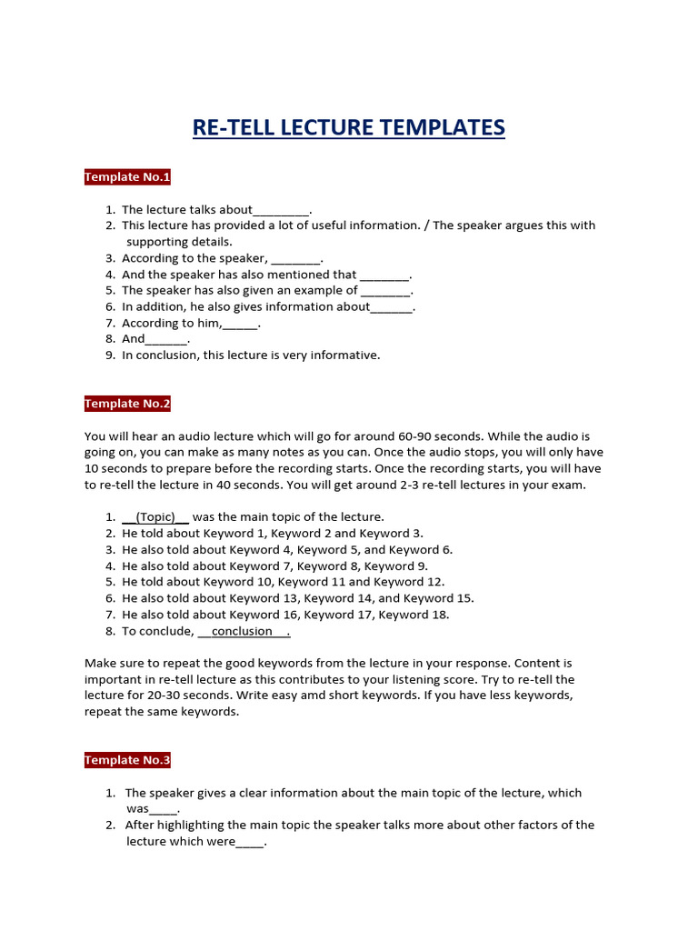 PTE Retell Lecture Templates | PDF | Human Communication