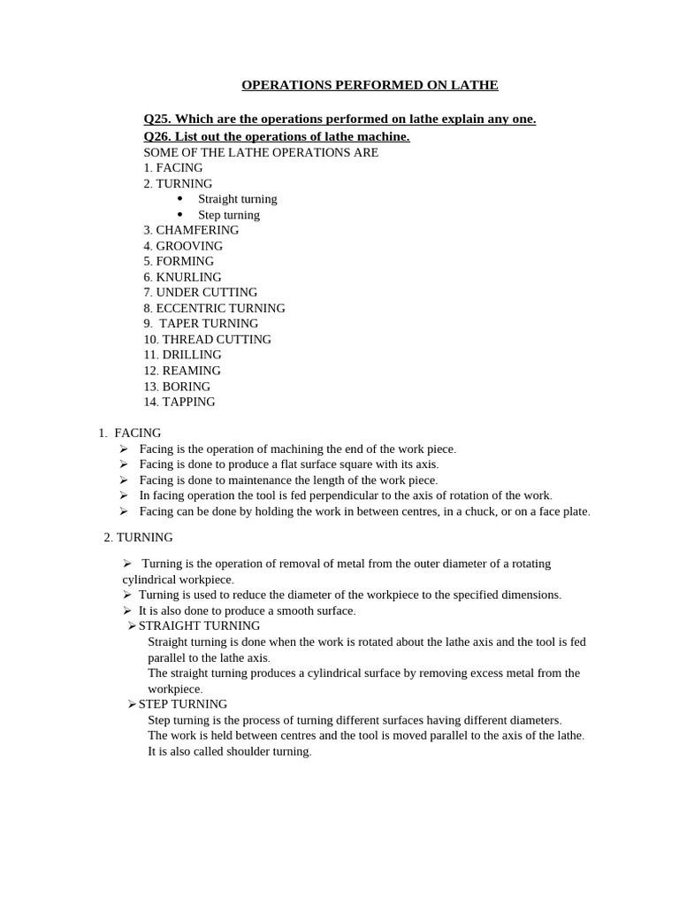 Types of Operation Notes For Print Unit 4 | PDF | Drilling | Mechanical ...