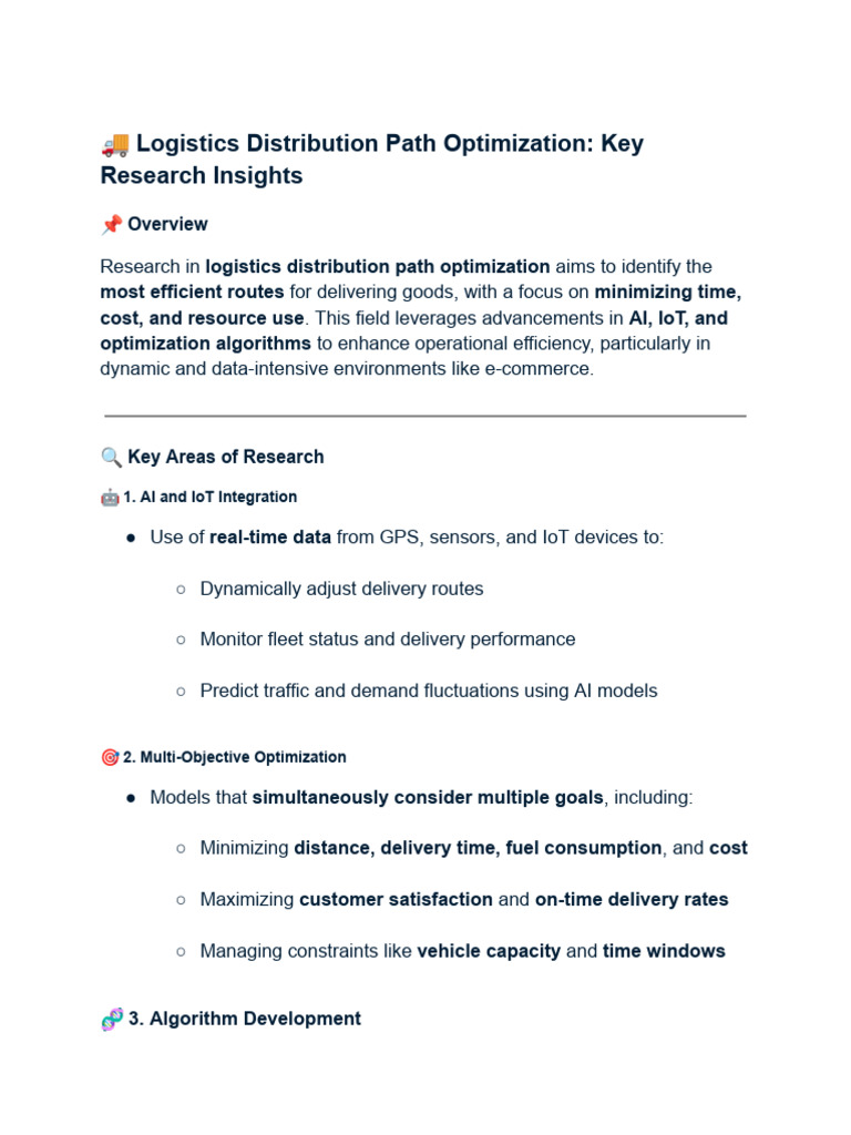 Logistics Distribution Path Optimization - Key Research Insights | PDF | Logistics | Internet Of ...