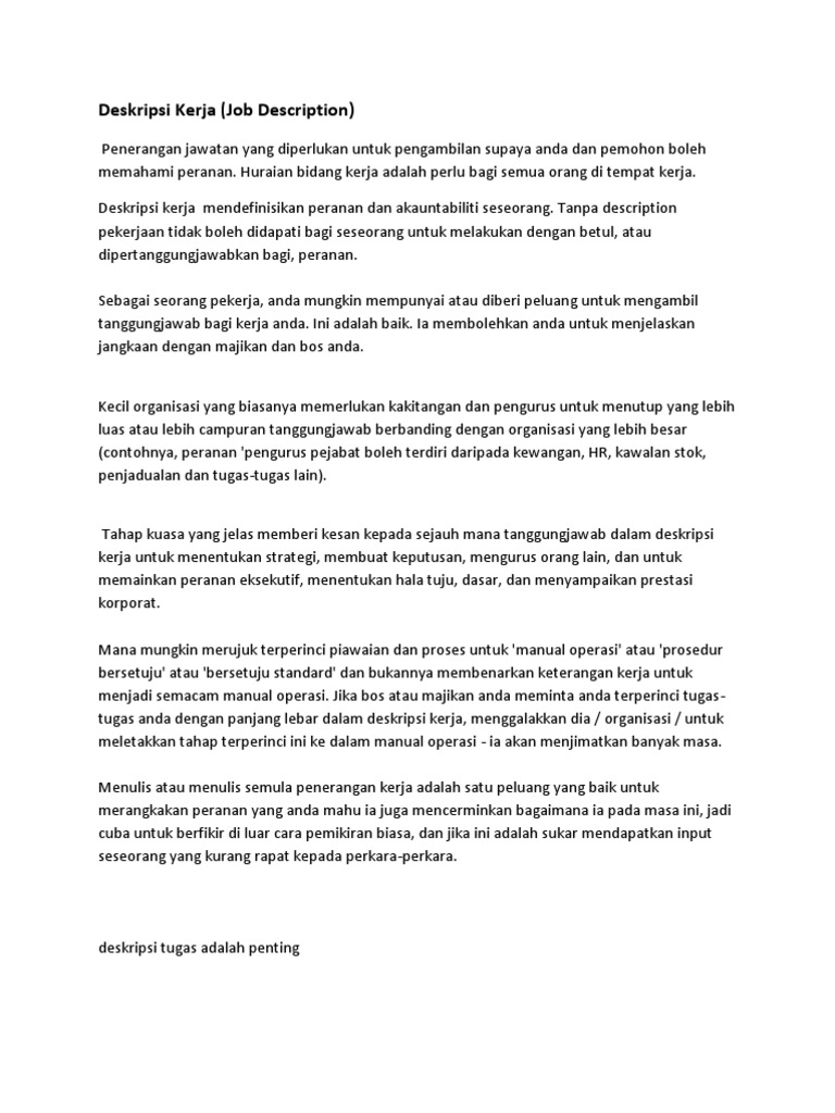 Deskripsi Kerja | PDF