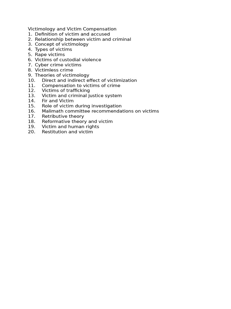 Victimology and Victim Compensation-Assignments | PDF