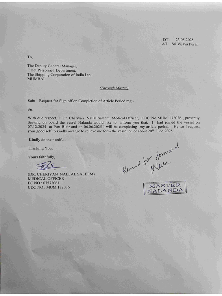 DR Saleem Sign Off Letter | PDF