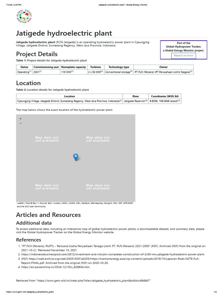 Jatigede Hydroelectric Plant - Global Energy Monitor | PDF | Hydroelectricity | Power (Physics)