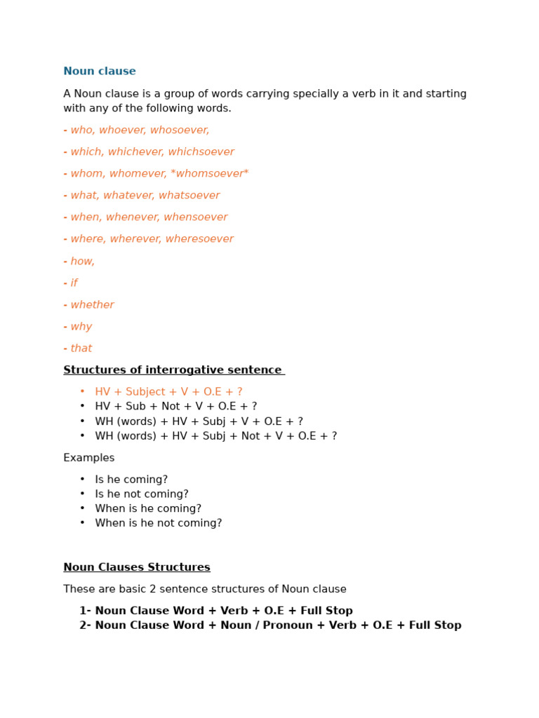 Noun Clause Structure Explained | PDF